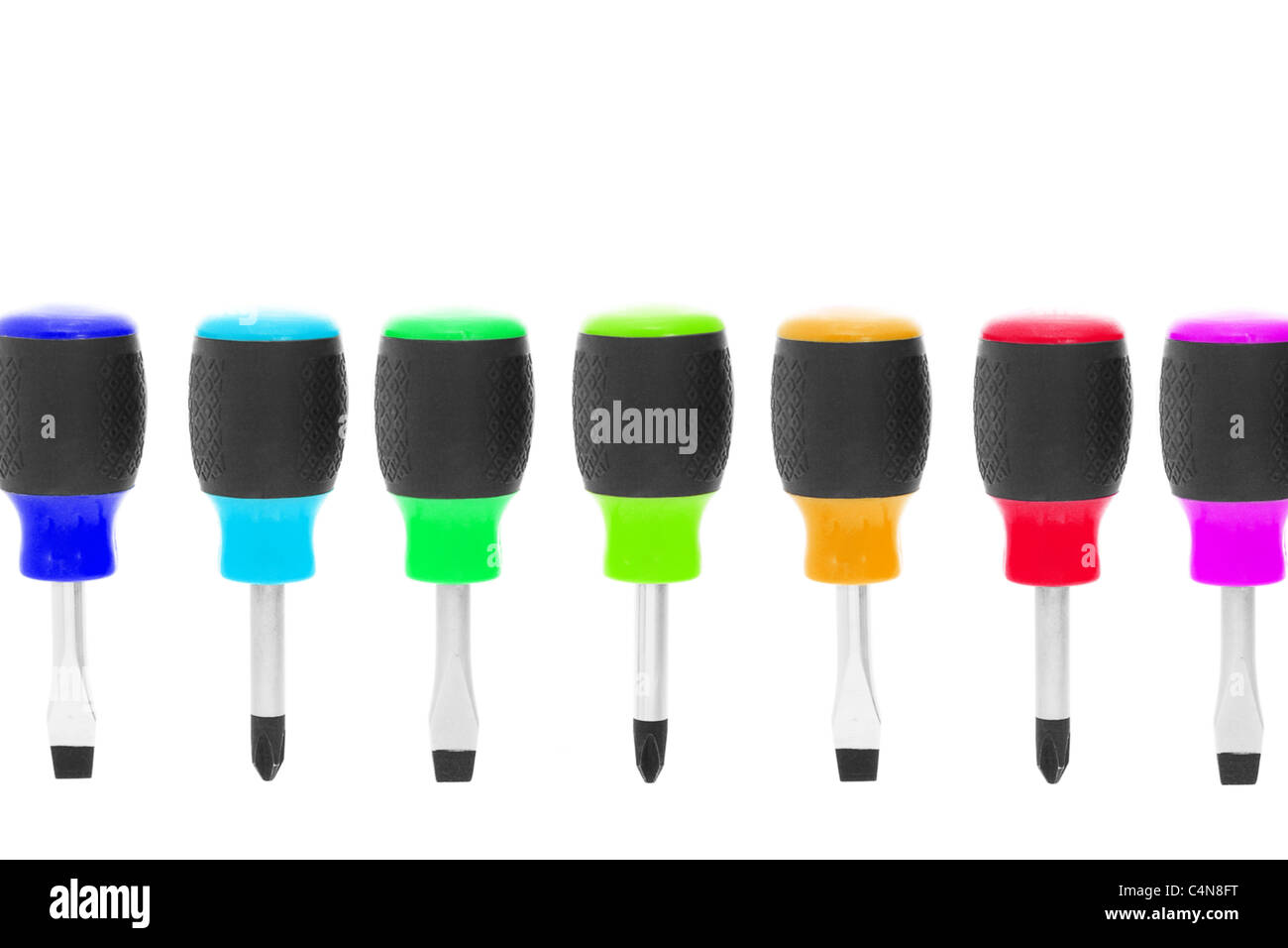 Row of colorful screwdrivers on white background with copy space Stock ...