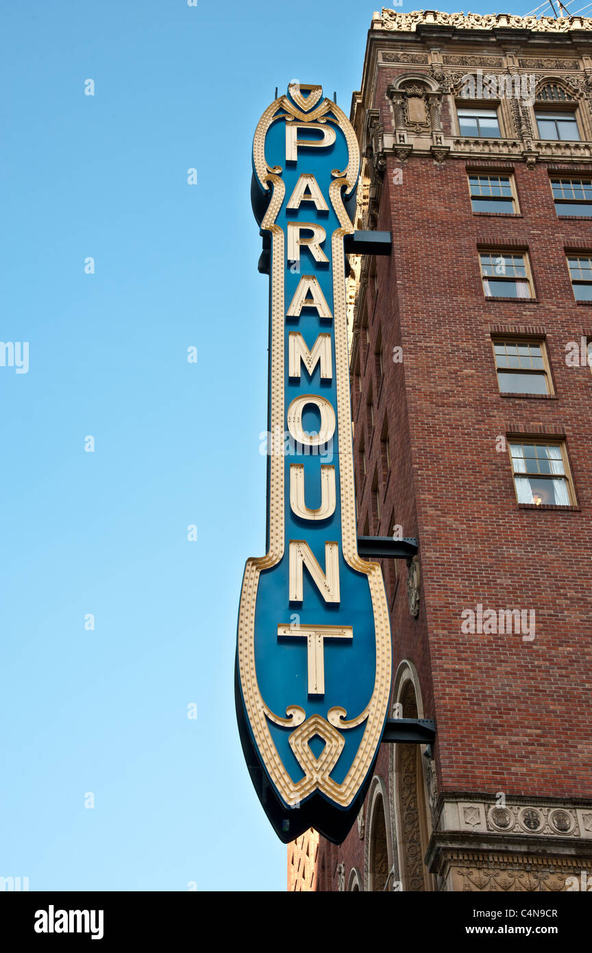 Sign of the historic Paramount Theater at downtown Seattle Stock Photo ...