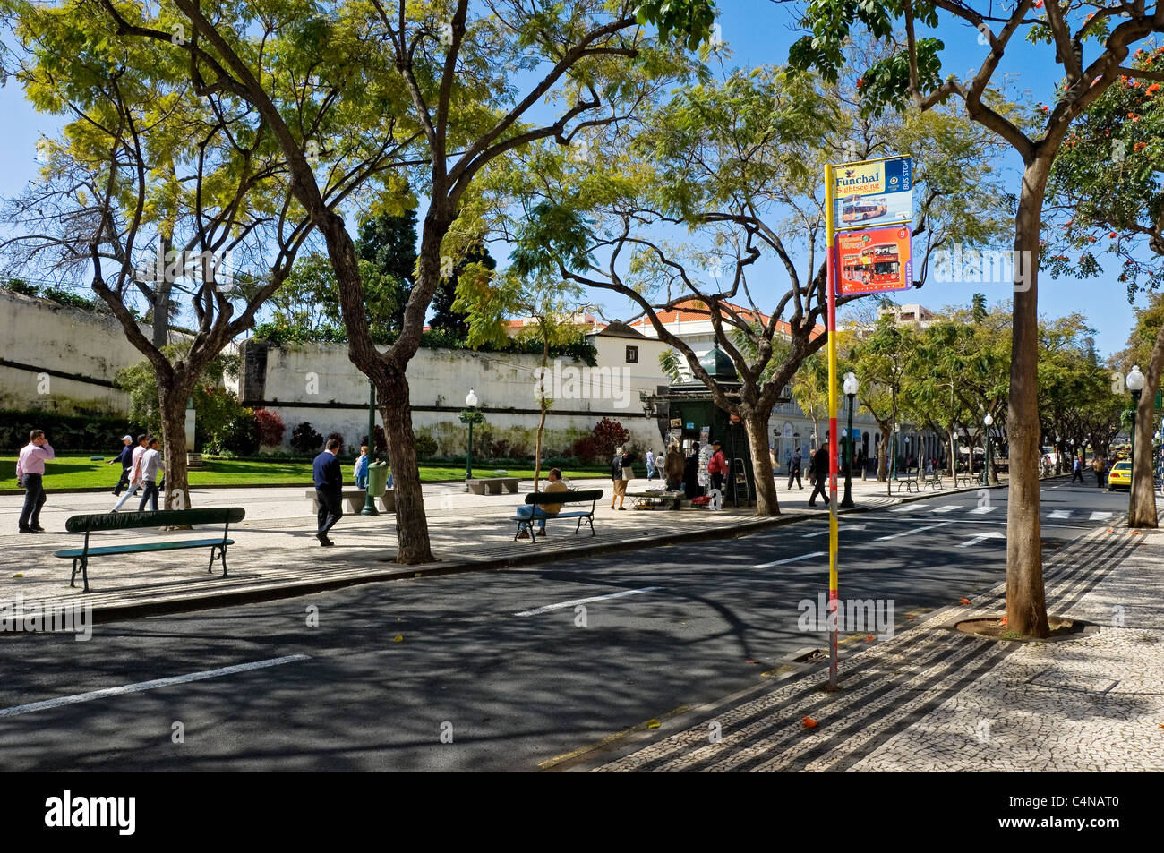 Tour bus stop in Funchal city town centre Madeira Portugal EU Europe ...
