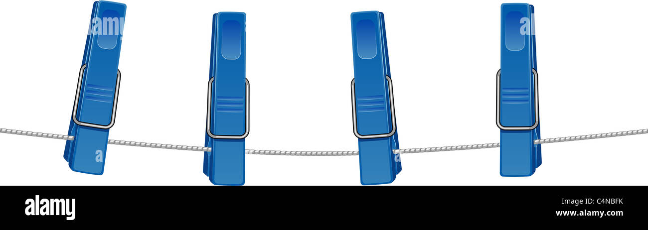 Blue clothespins on a string Stock Photo - Alamy