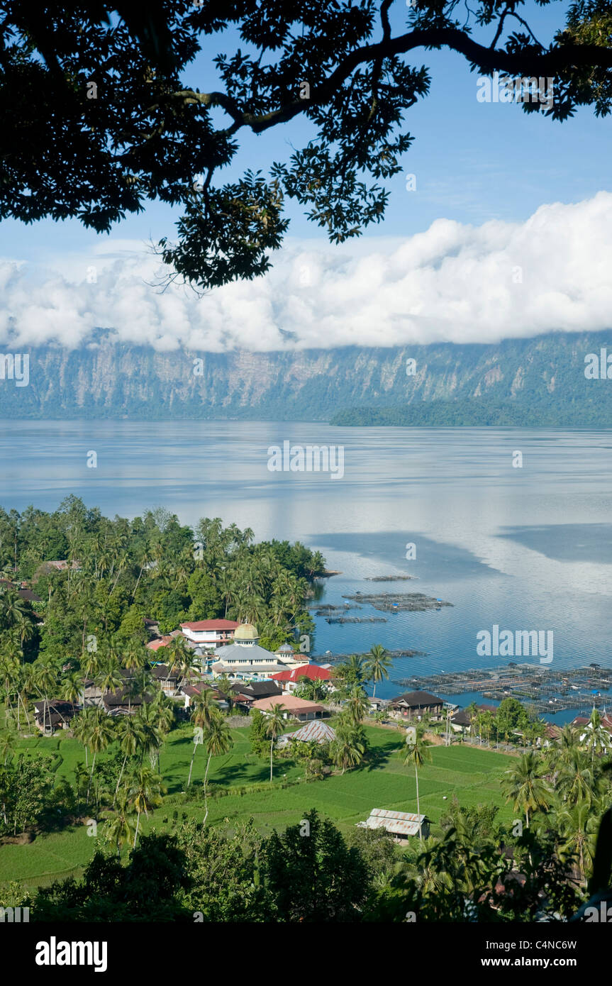 Sumatran village view from above, near a famous lake in West Sumatera ...