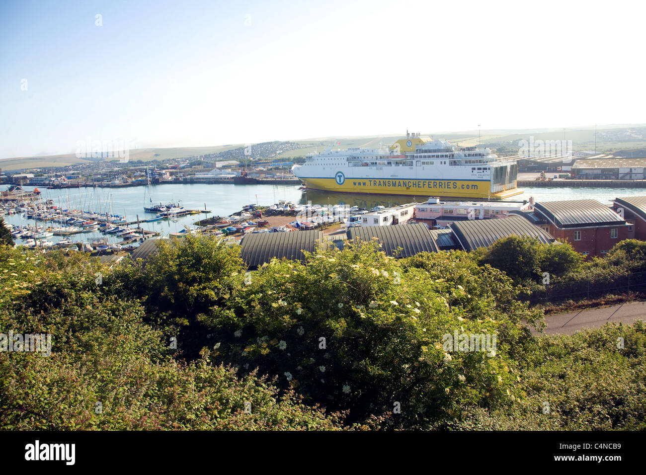 Transmanche Ferries ferry ship arriving at Newhaven, East Sussex ...