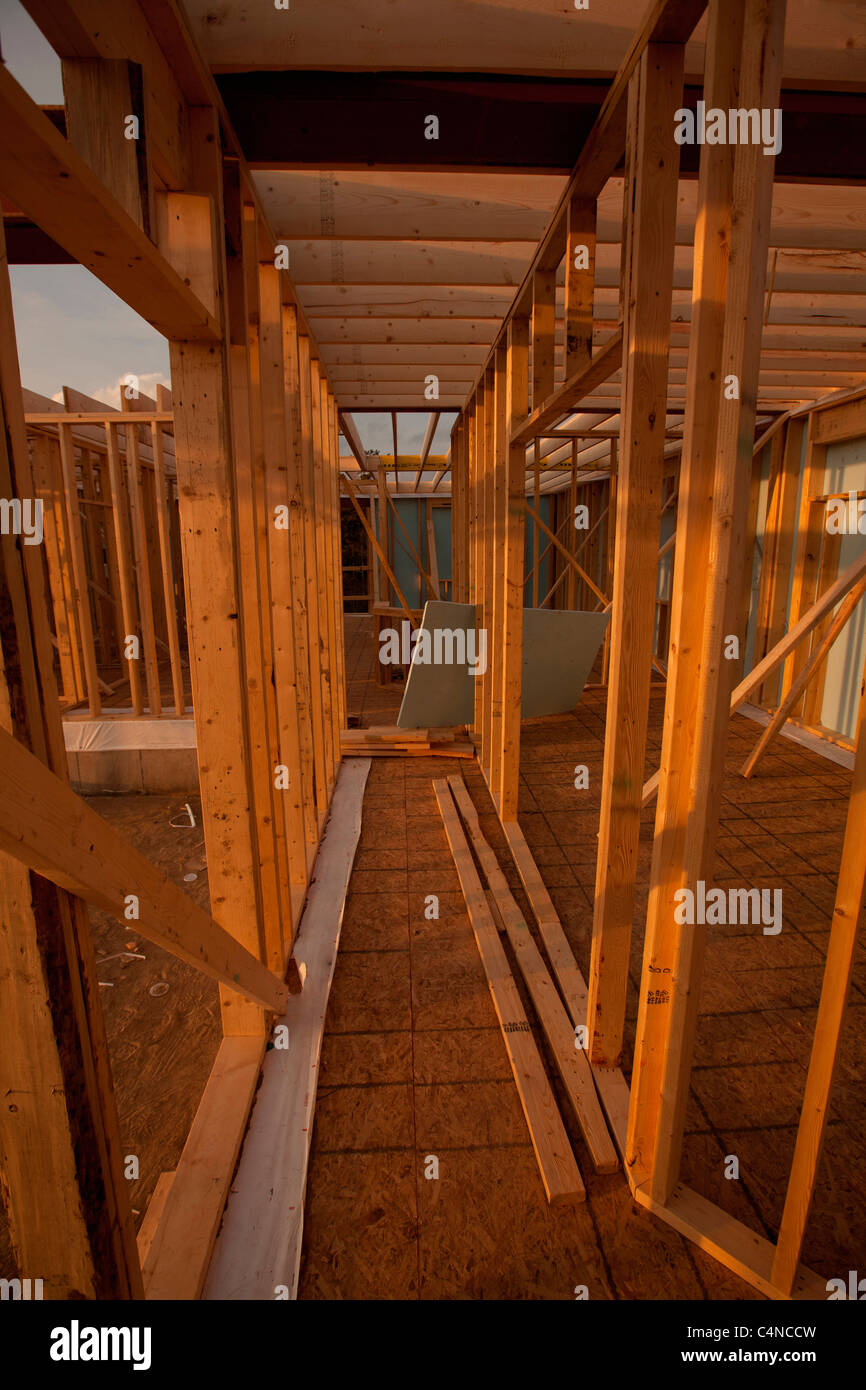 Wooden framework on house construction site Stock Photo - Alamy
