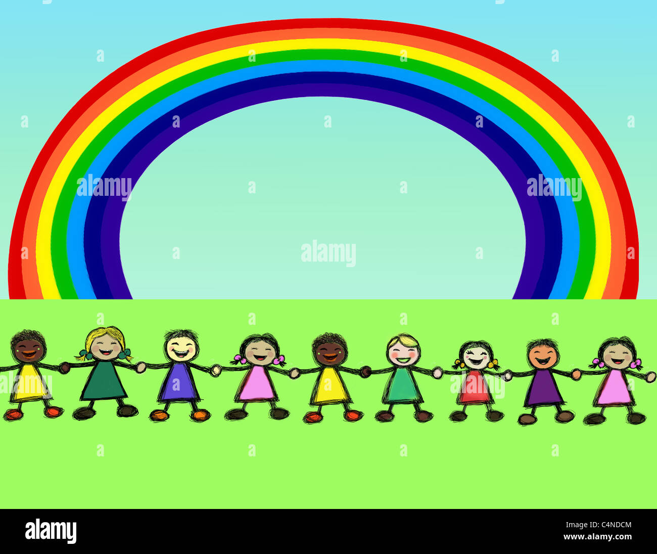 Children holding hands under rainbow hi-res stock photography and ...