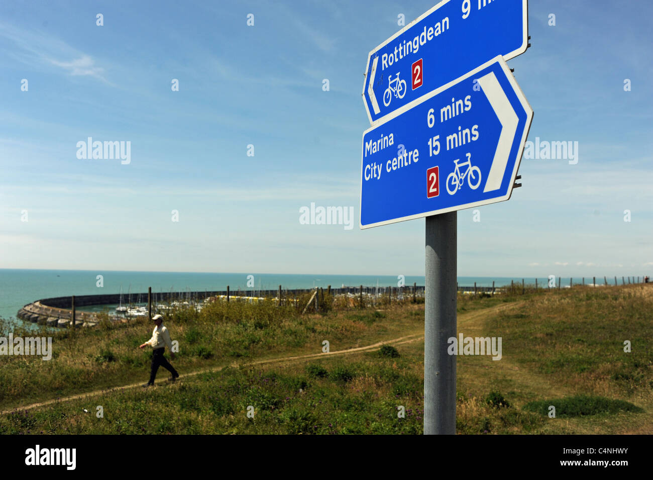 Cycle lane distance signs at Brighton showing directions to Rottingdean ...