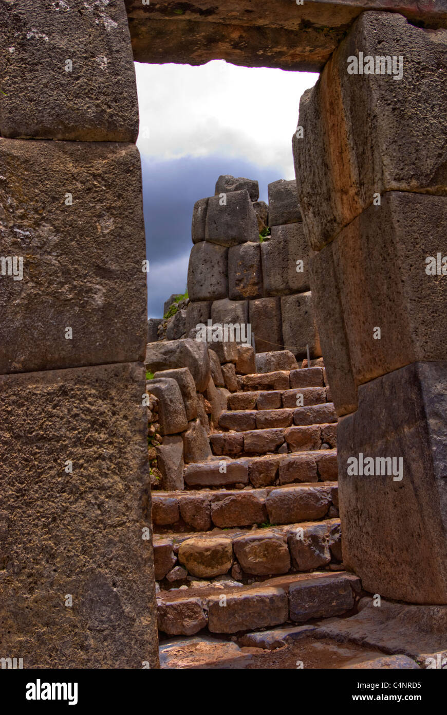 Doorway and steps in Saqsaywaman Inca ruins, Cusco, Peru Stock Photo ...