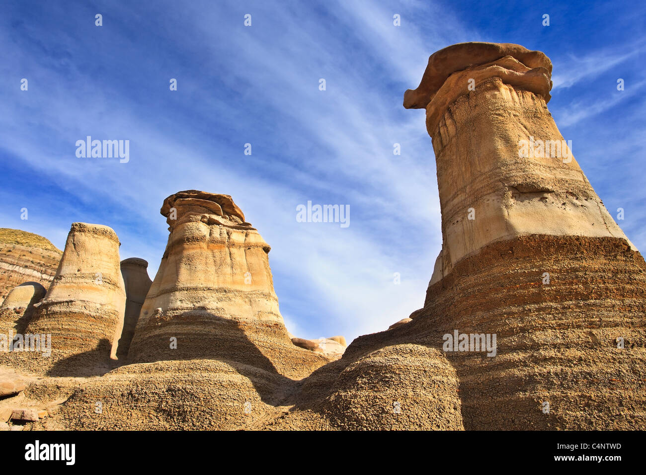 Hoodoos; eroded rock formations in the Alberta Badlands. Drumheller ...