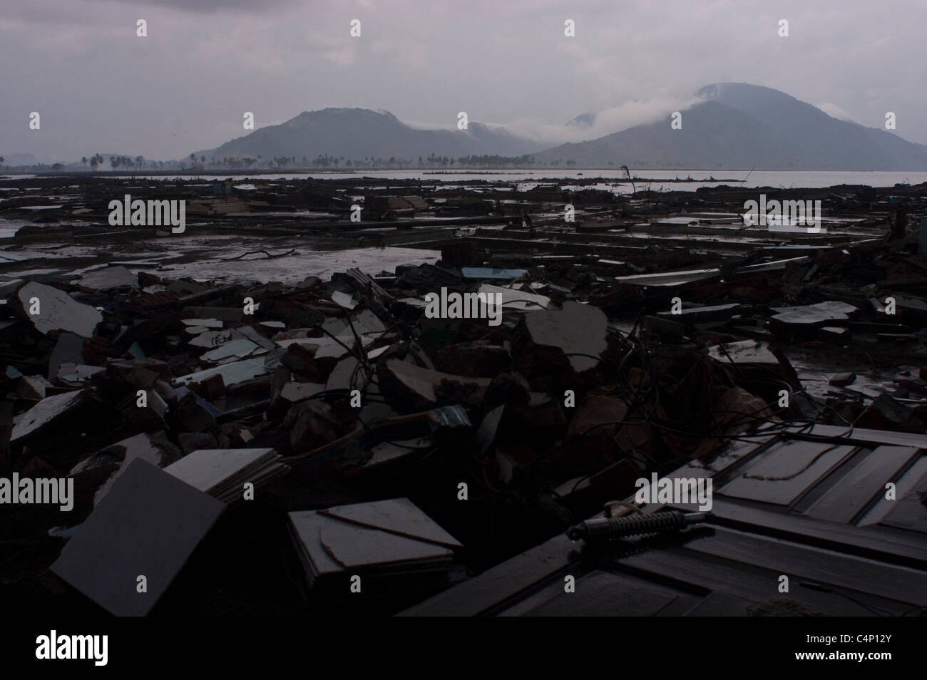 A view of the destruction caused by the earthquake and tsunami in Banda ...