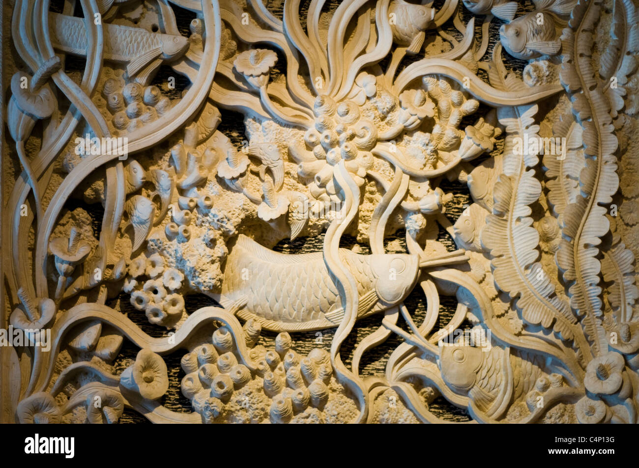 Relief sculpture in restaurant denpasar, bali Stock Photo - Alamy