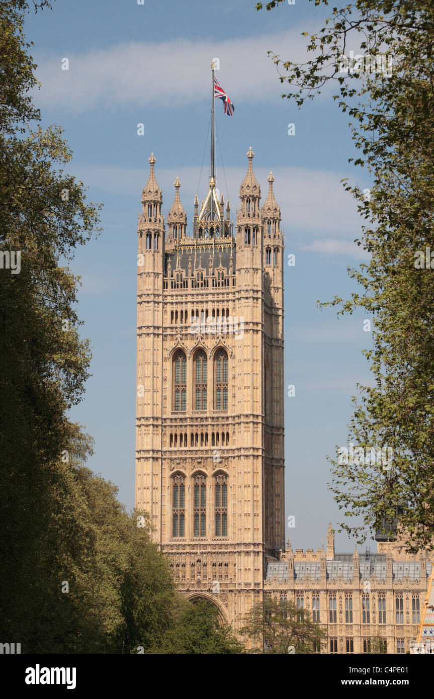 Victoria Tower, part of the Palace of Westminster, viewed from Westminster Palace Gardens ...