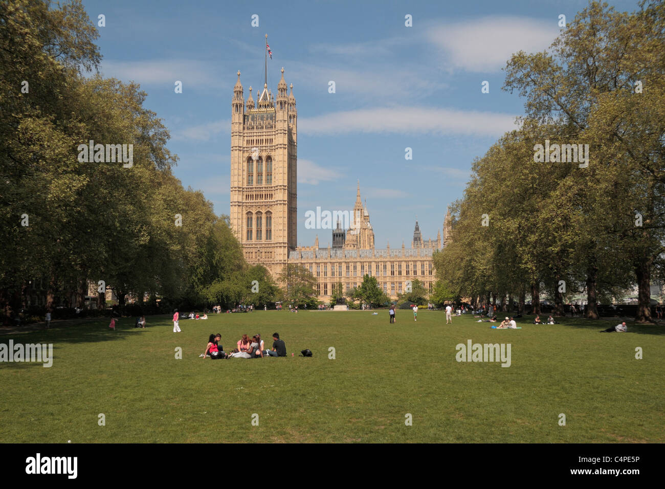 Victoria Tower, part of the Palace of Westminster, viewed from Westminster Palace Gardens ...
