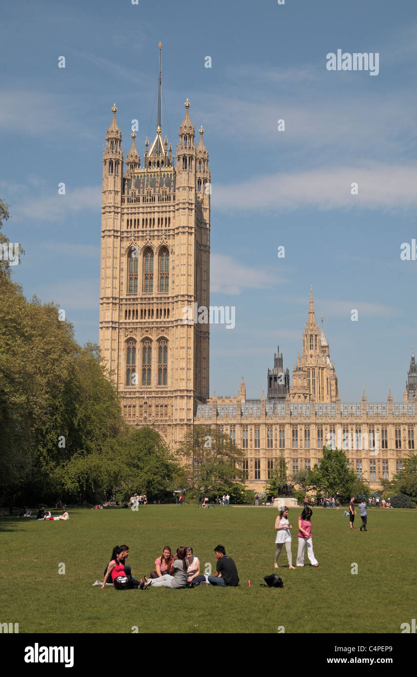Victoria Tower, part of the Palace of Westminster, viewed from Westminster Palace Gardens ...