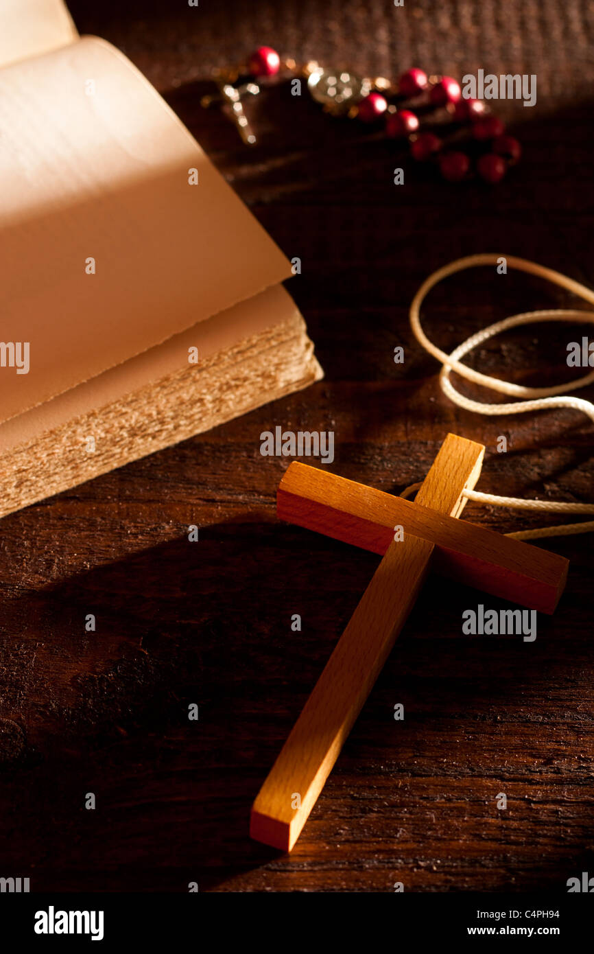 Wooden Cross with Book Stock Photo - Alamy