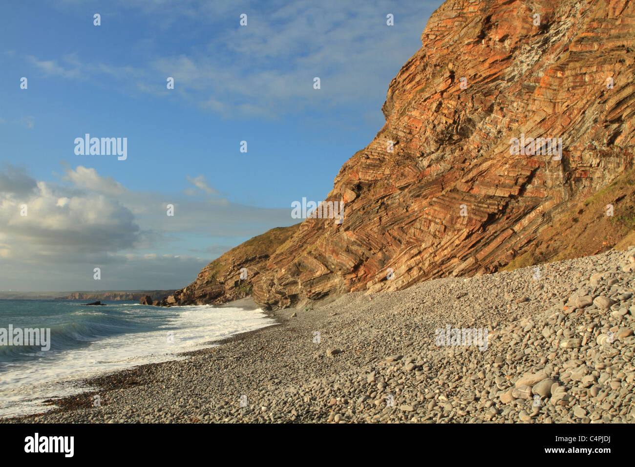 Beach at Millook Haven with cliffs of geological interest, North ...