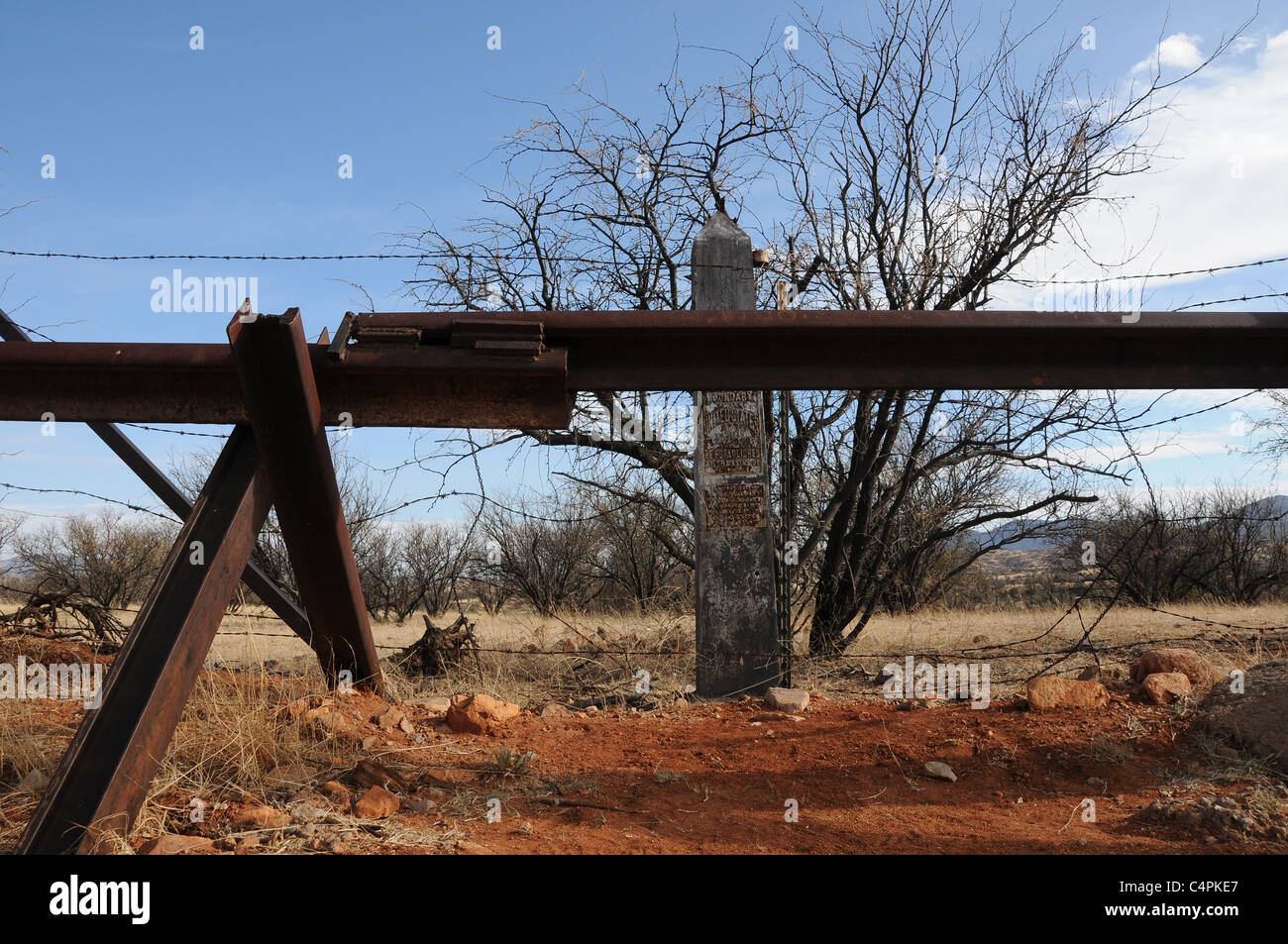Holes cut in the fence at the Mexican border between Sonora and Lochiel ...