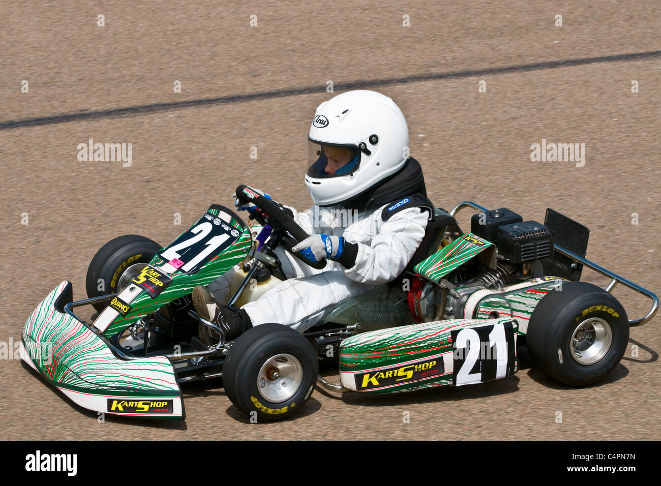 A single go-kart doing the circuit View from the side. Close up Stock ...