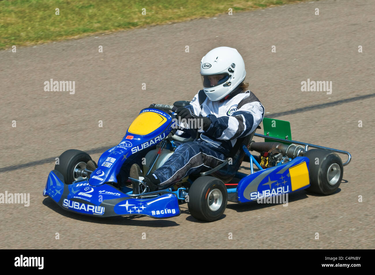A single go-kart doing the circuit View from the side. Close up Stock ...