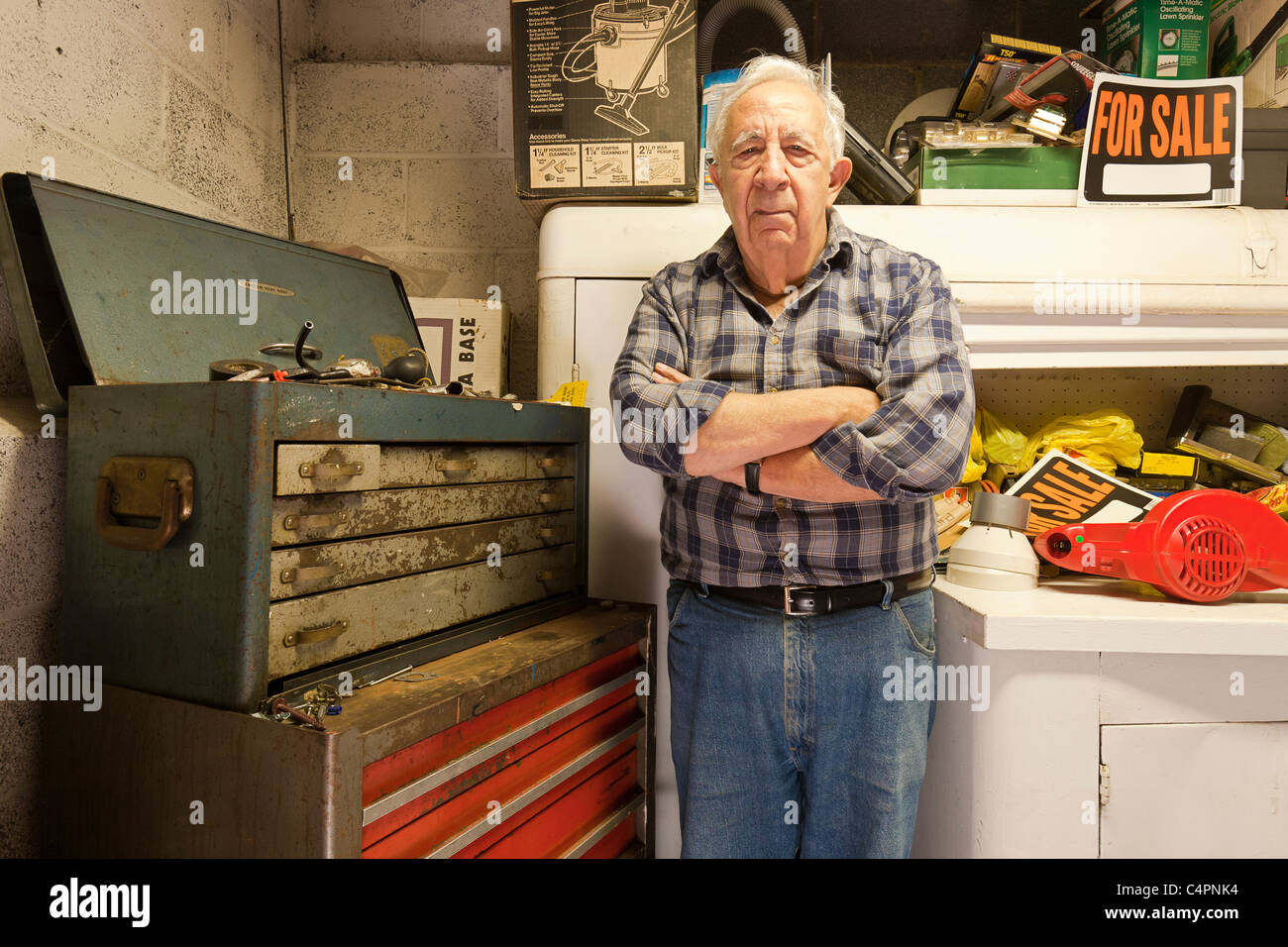 A retired elderly Senior Man in his garage Stock Photo - Alamy