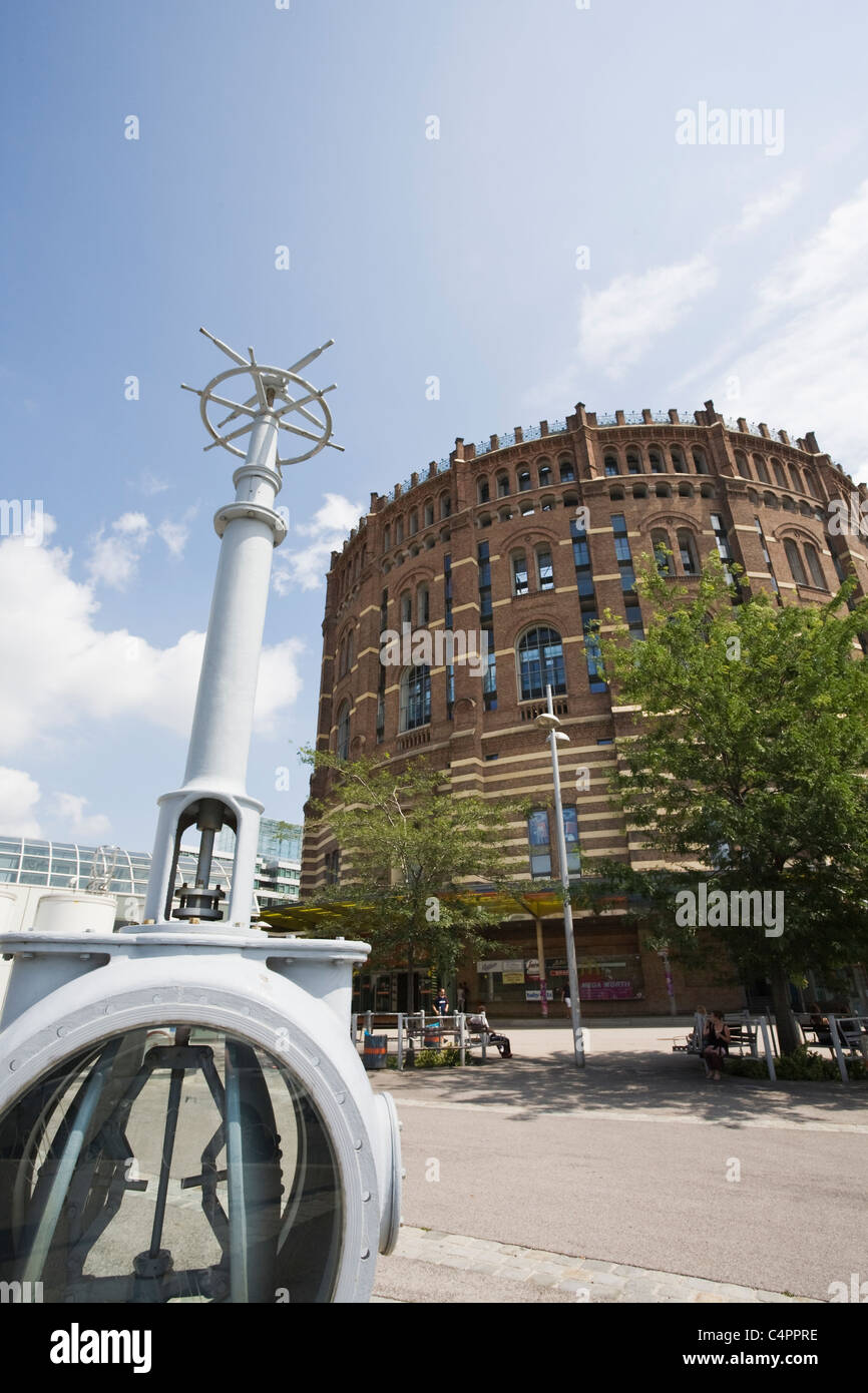 Old Gasometer Valve outside shopping centre, Gasometer City, Vienna ...