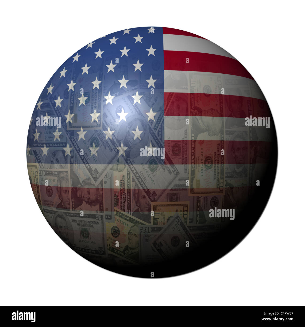 American dollars flag sphere on white illustration Stock Photo - Alamy