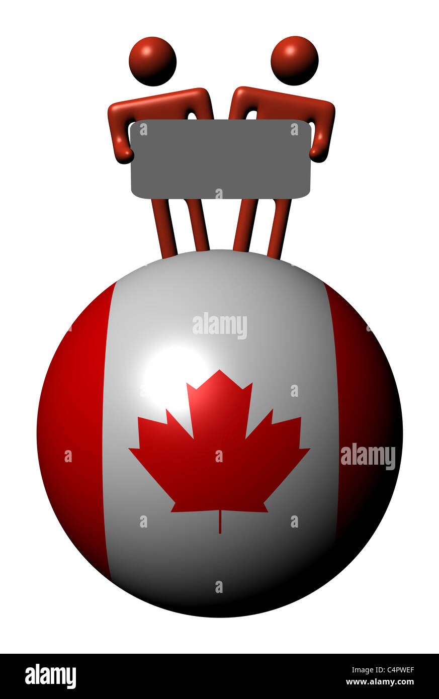 two abstract people holding sign on Canadian flag sphere illustration ...
