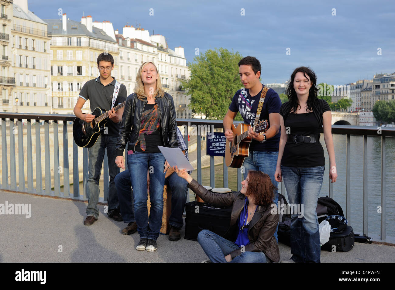 Paris, France, Caucasian band group holding a concert at fete de la ...