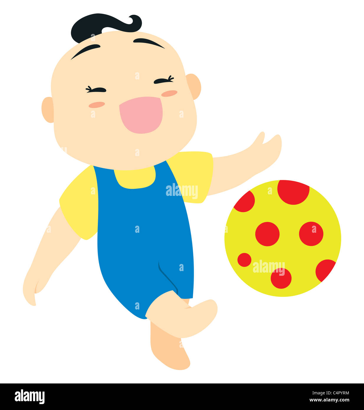A little baby boy character playing with his red dotted ball Stock ...