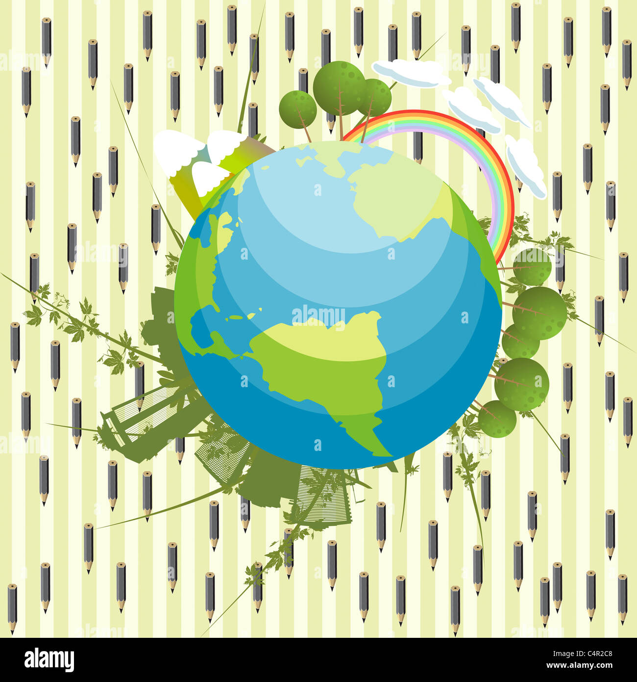 Abstract ecological background with planet Earth and graphic rain Stock ...