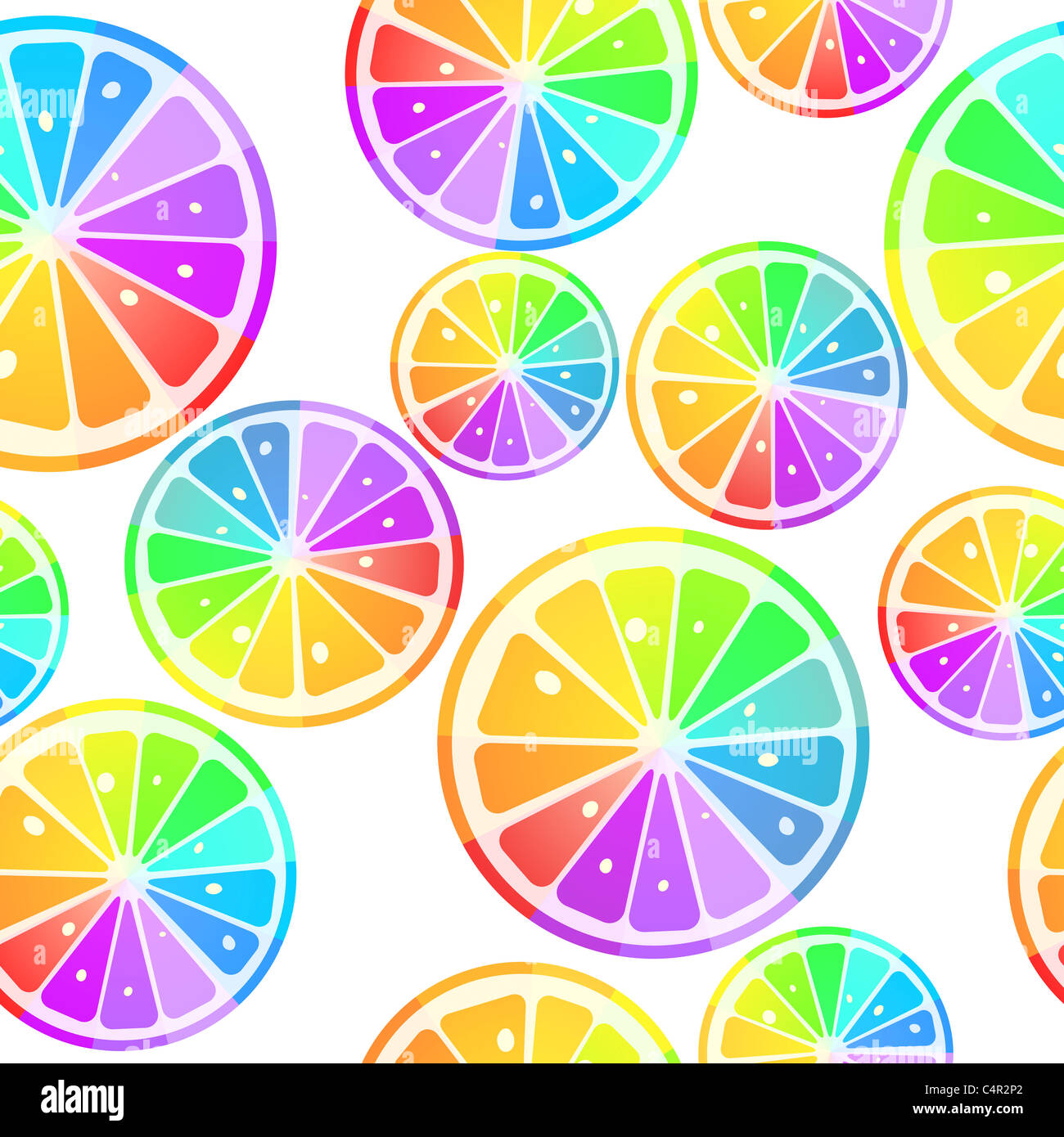 Seamless pattern with rainbow lemon slices over white background Stock ...