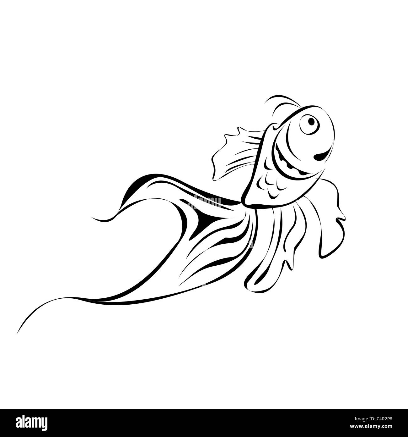 Line art fish, isolated over white background Stock Photo - Alamy