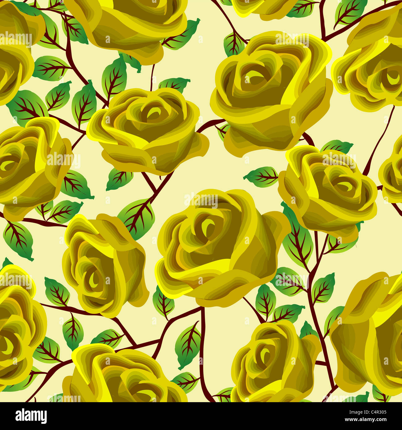 Seamless background design with stylized yellow roses Stock Photo - Alamy