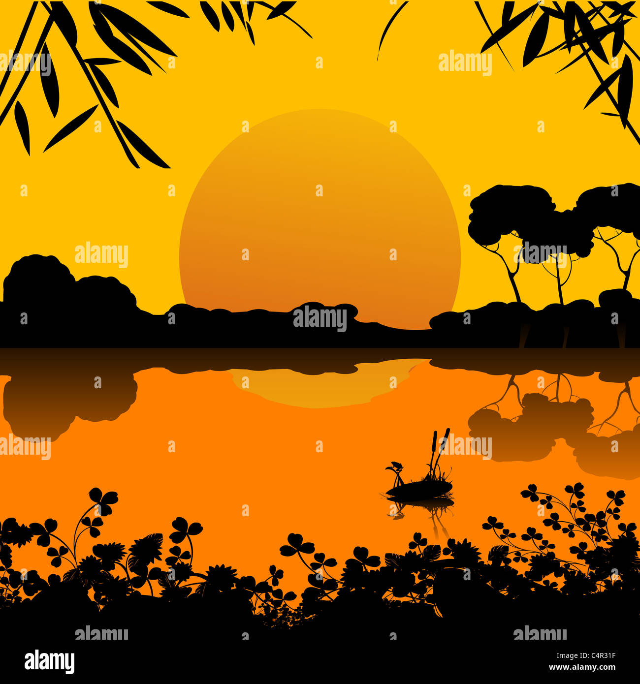 Background romantic with a sunset on a lake scene Stock Photo - Alamy