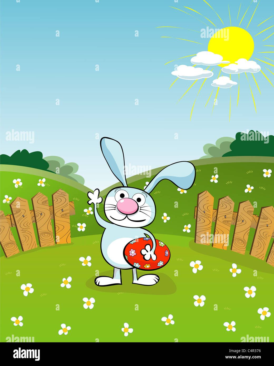 Easter cartoon with bunny and egg Stock Photo - Alamy