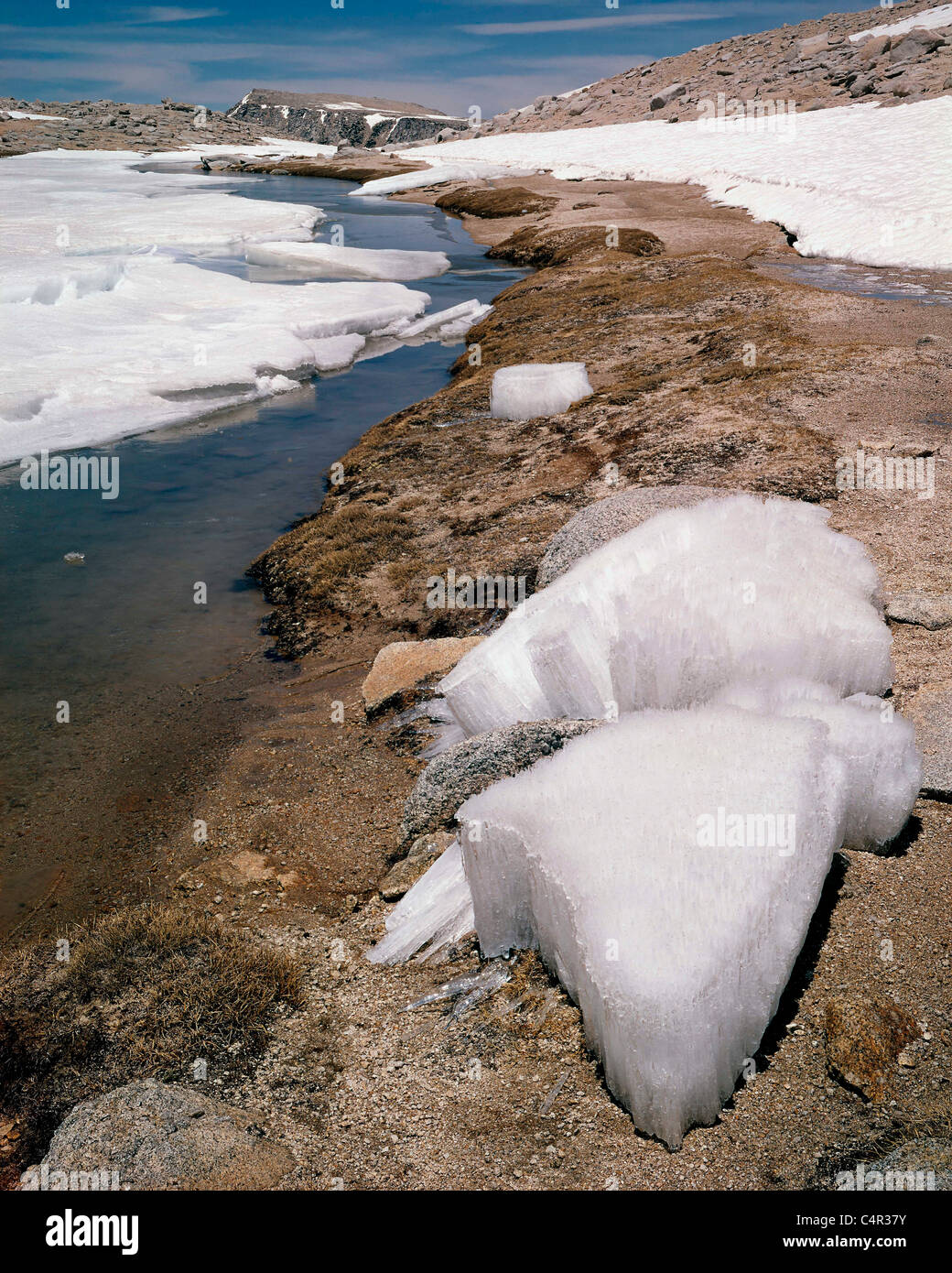 Ice in Summit Lake, Ansel Adams Wilderness, California, USA Stock Photo ...