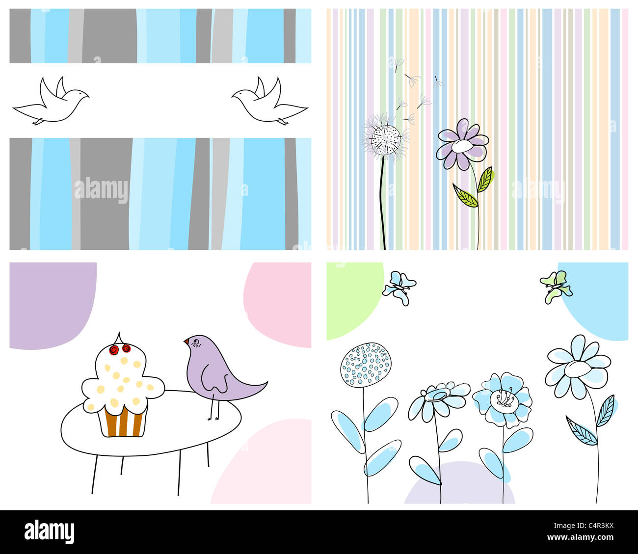 Set of four vector greeting cards for design use Stock Photo - Alamy