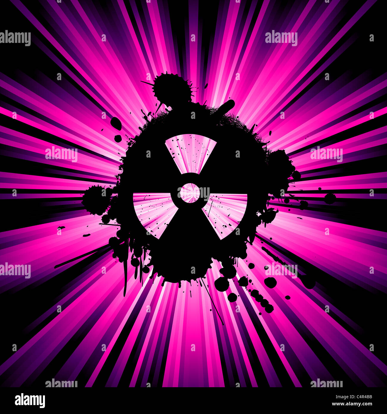 background with exploding rays nuclear hazard symbol Stock Photo - Alamy
