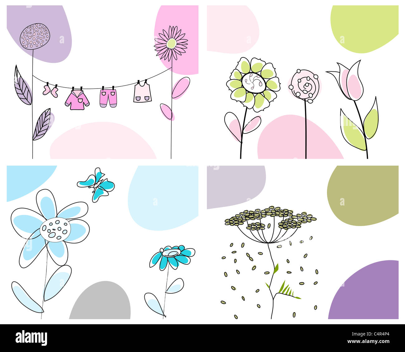 Set of four vector greeting cards for design use Stock Photo - Alamy