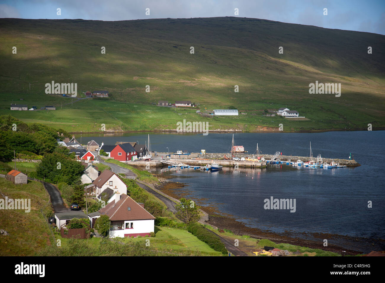 Voe on Mainland Shetland Isles, a fishing crofting township community ...