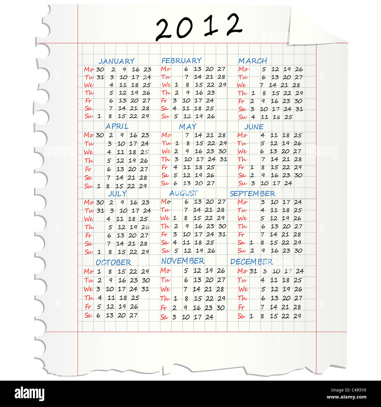 2012 Calendar on a squared mathematical paper Stock Photo - Alamy