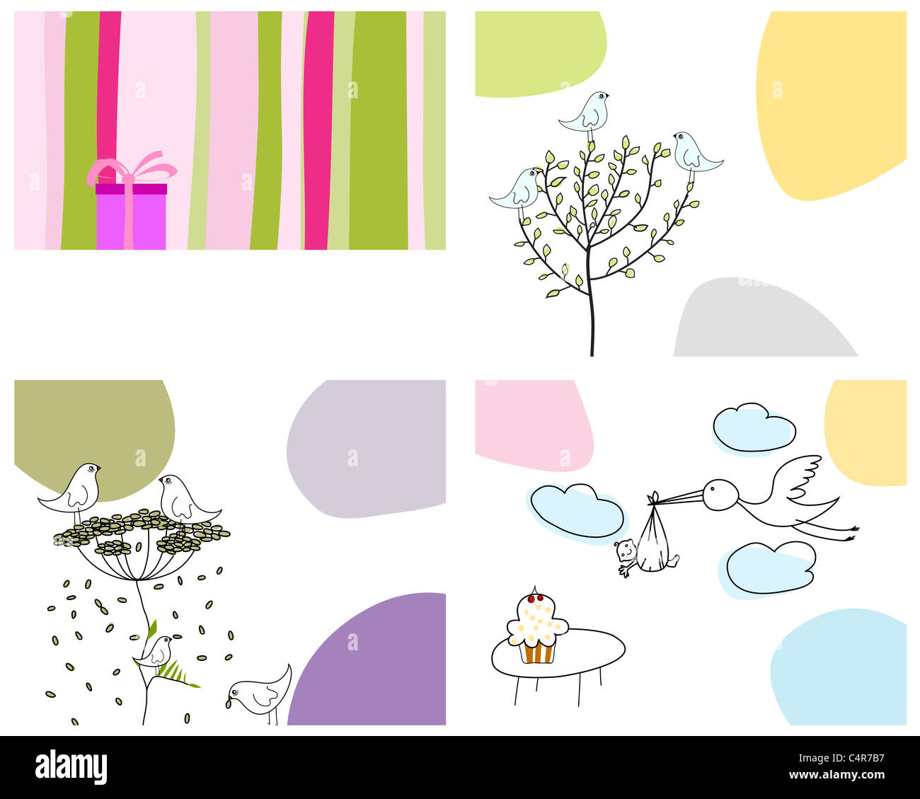 Set of four vector greeting cards for design use Stock Photo - Alamy