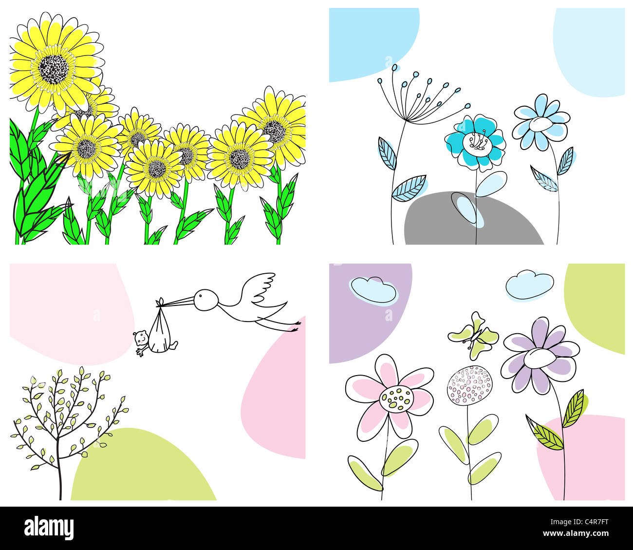 Set of four vector greeting cards for design use Stock Photo - Alamy