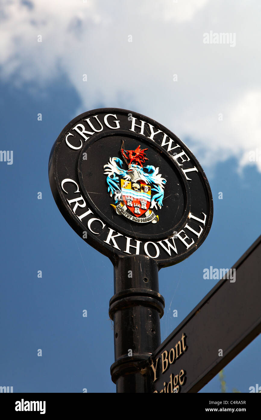 Crickhowell sign post, Brecon Beacons National Park, Wales Stock Photo ...