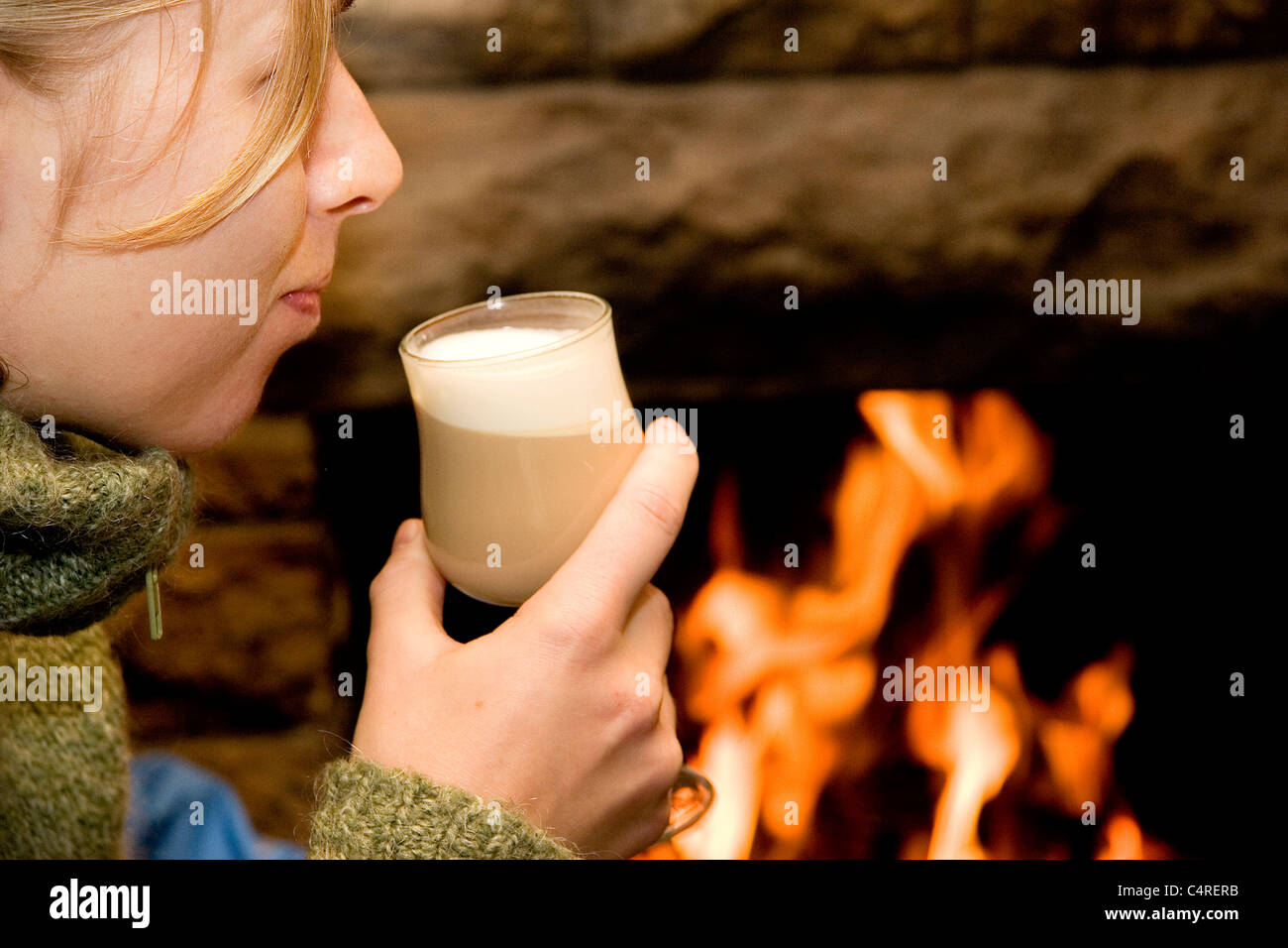 Enjoying an Irish coffee in a traditional Irish pub, Doolough Valley ...