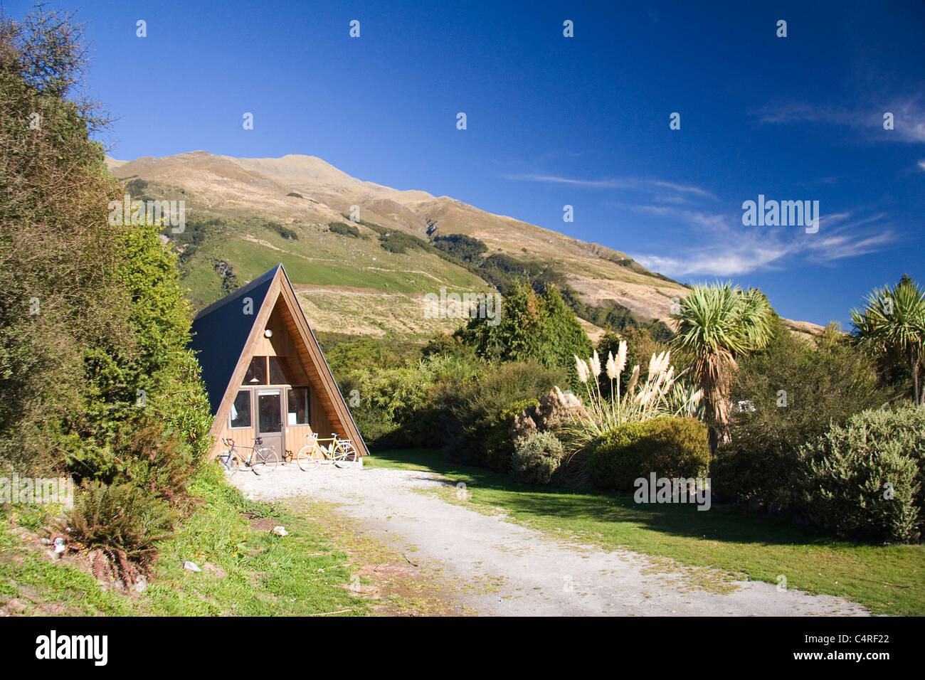 Accommodation at the Makarora Wilderness Park, New Zealand Stock Photo ...