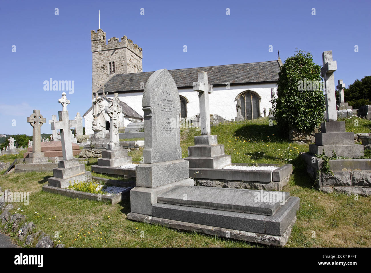 The parish church of Llandrillo near Colwyn Bay in North Wales Stock ...