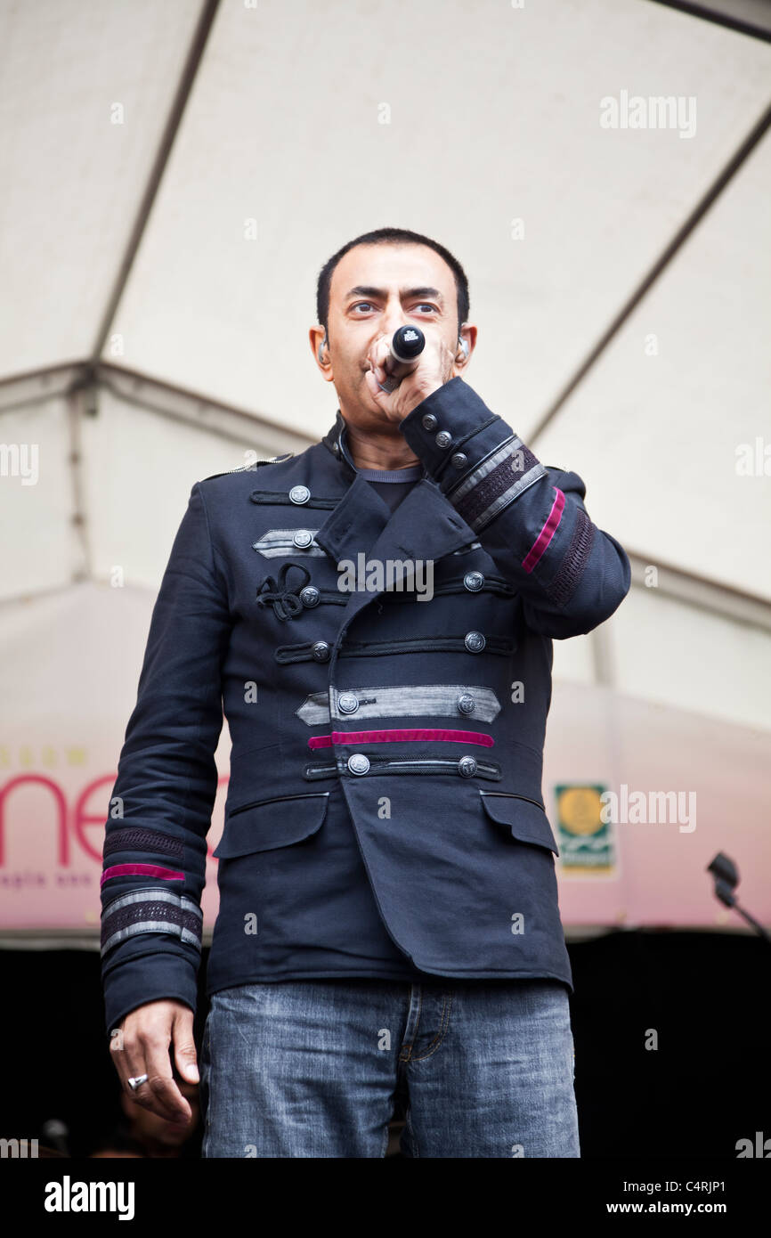 Shin, lead singer of English Bhangra band DCS, performing at the O2 ...