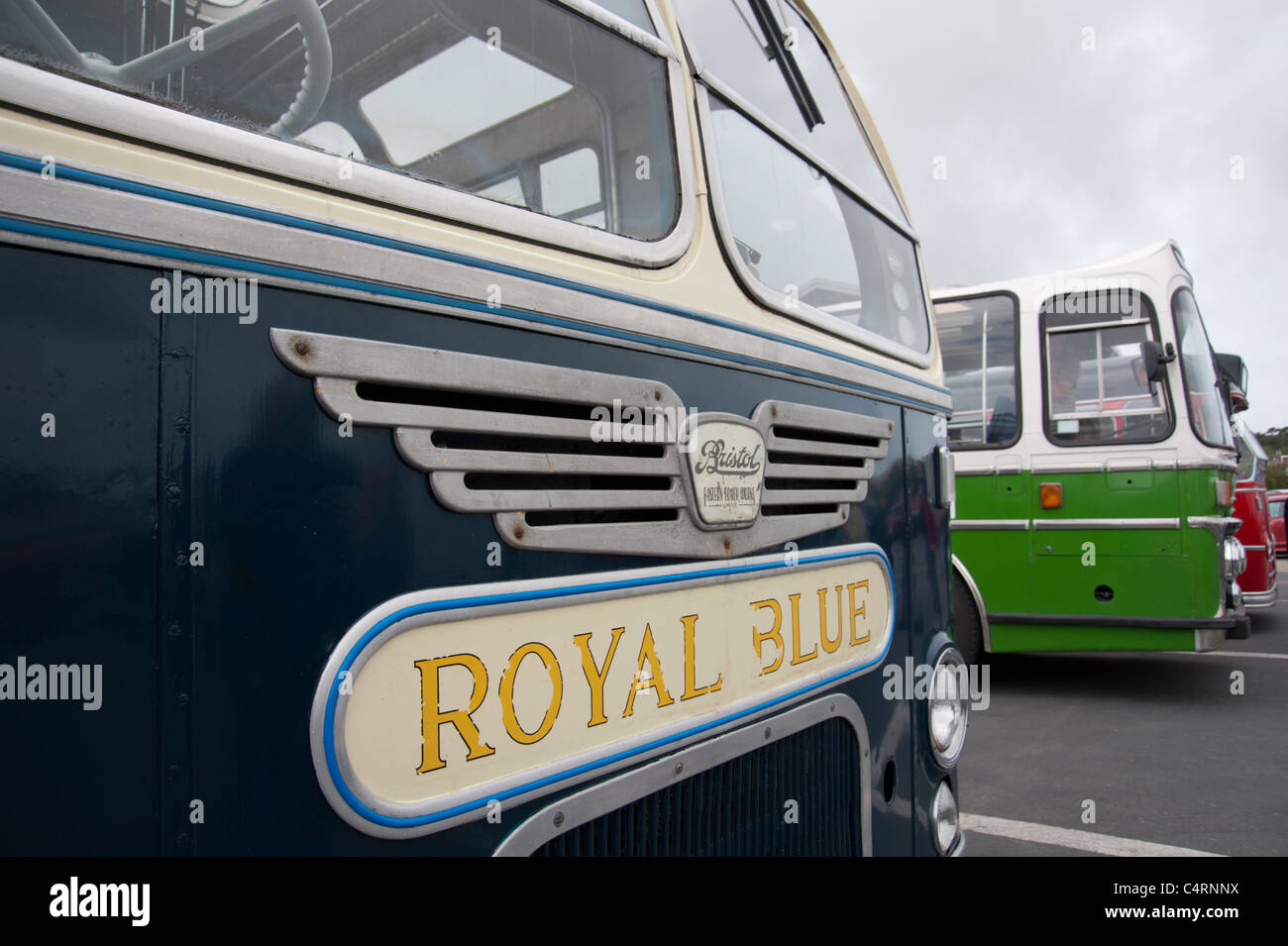 Old coaches including Bristol Royal Blue Stock Photo - Alamy