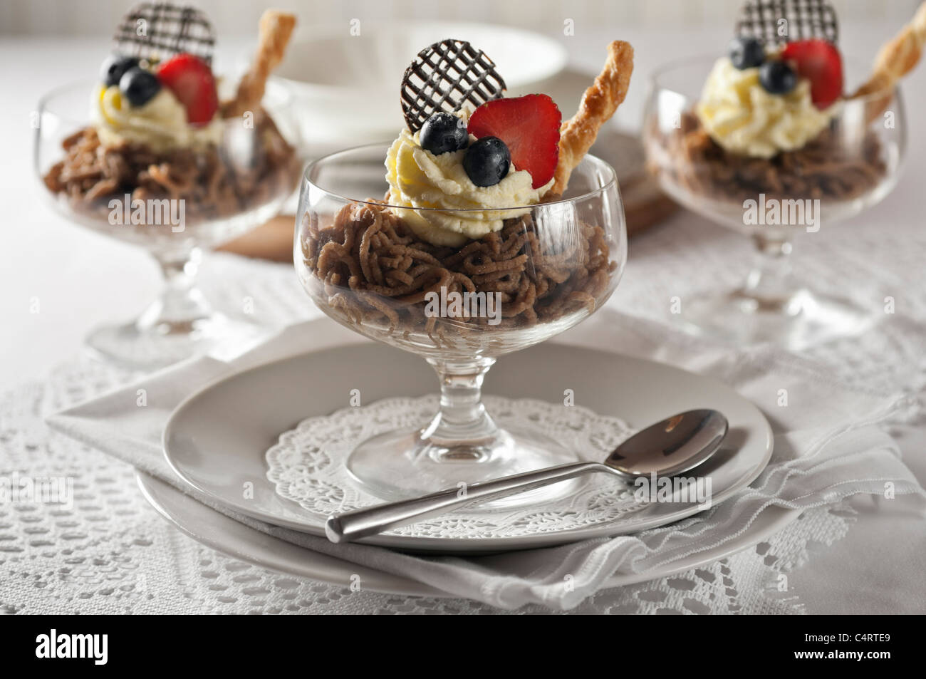 Chestnut vermicelli dessert Stock Photo - Alamy