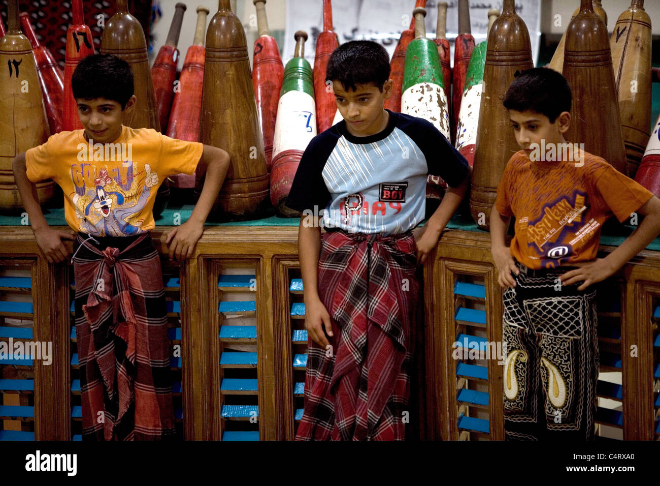 Men practising zurkhaneh (traditional Iranian dance/sports), Yazd, Iran ...