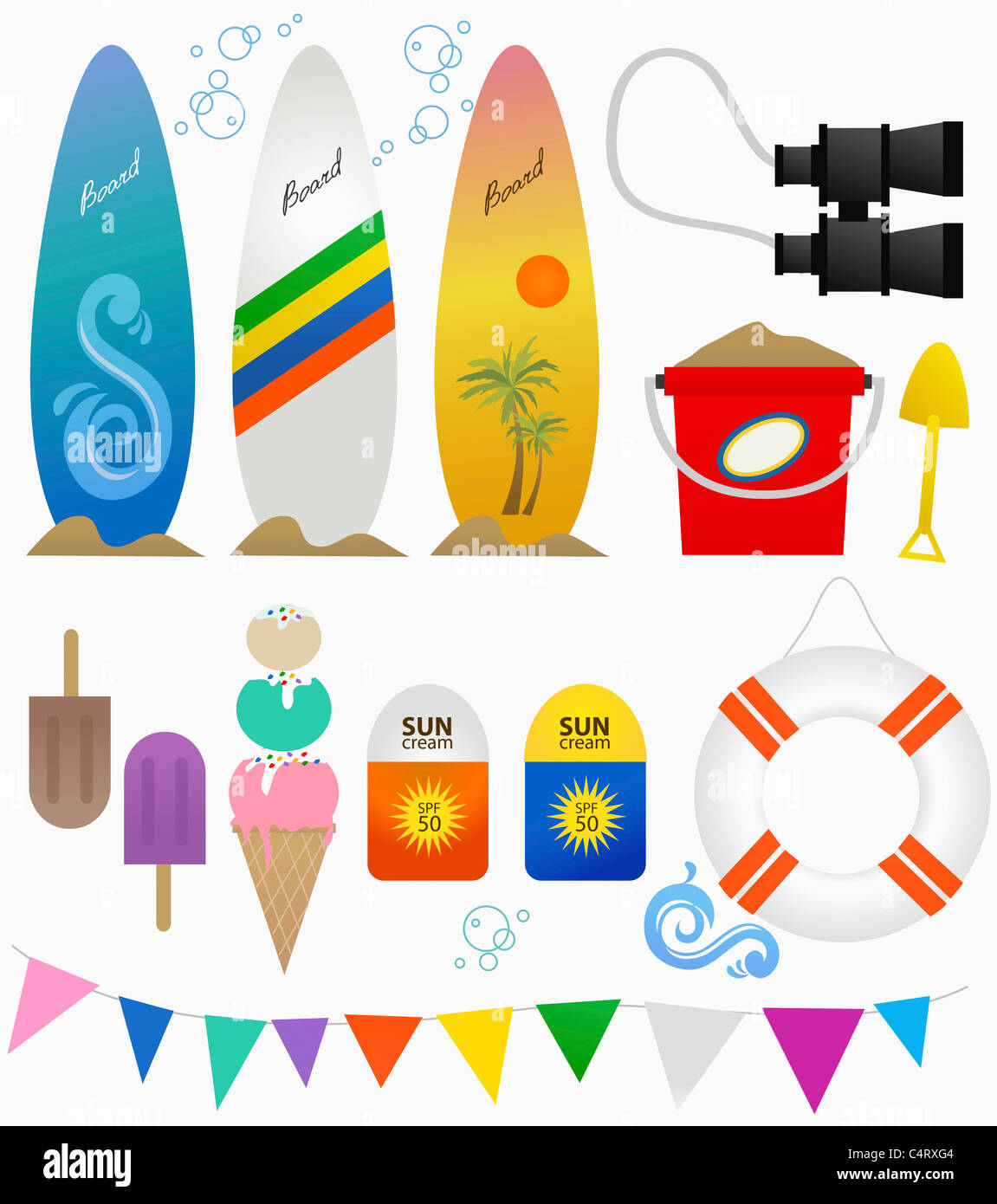 various types of summer vacation icons Stock Photo - Alamy